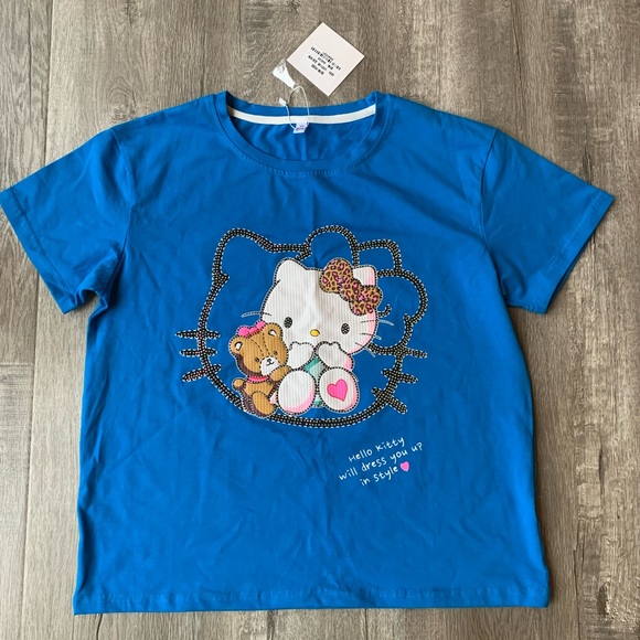 Hello Kitty | Tops | Hello Kitty Bright Blue Shiny Tshirt | Poshmark